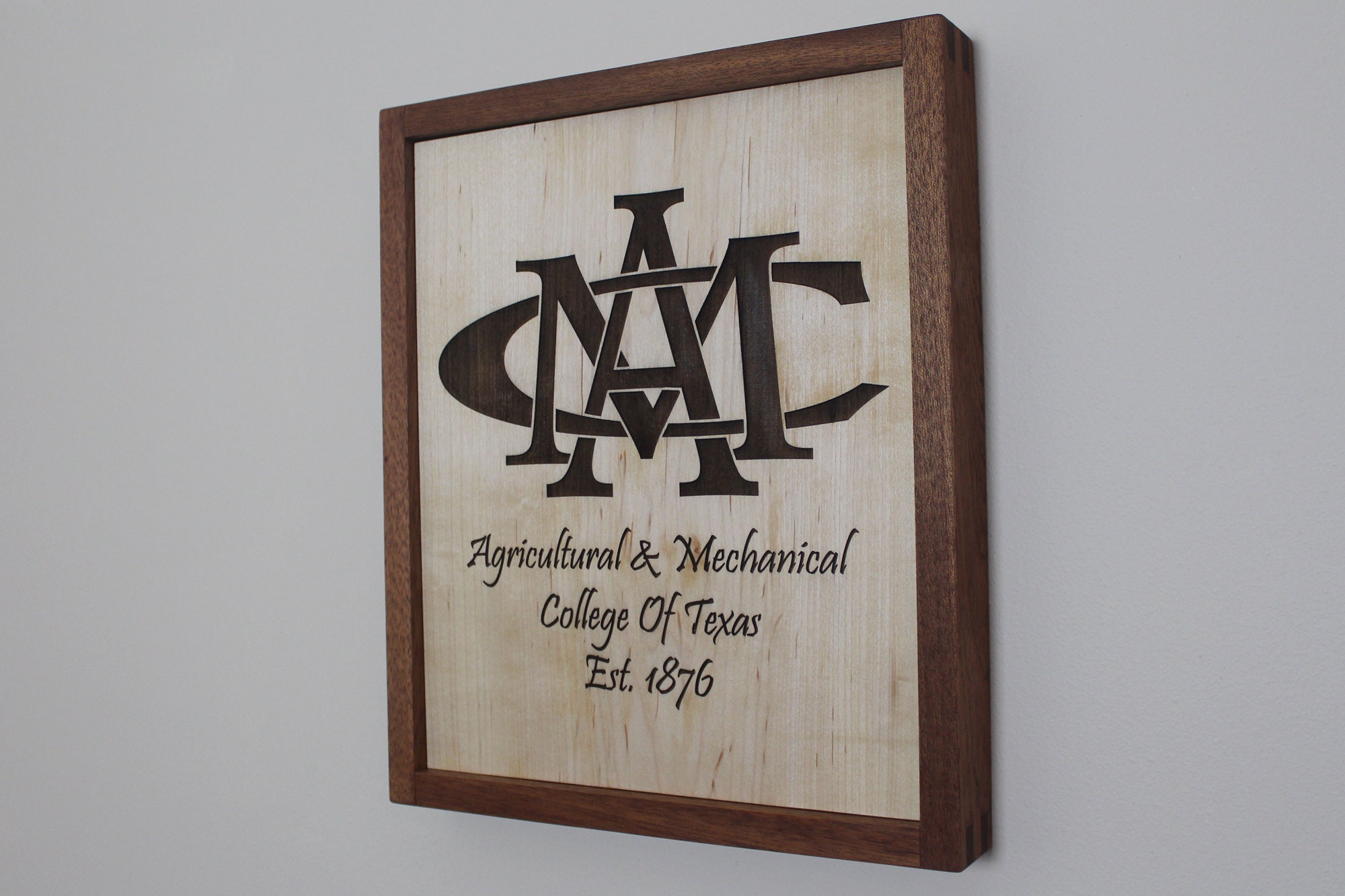 Texas Aggie AMC Emblem Laser Engraved on Maple With Mahogany - Etsy