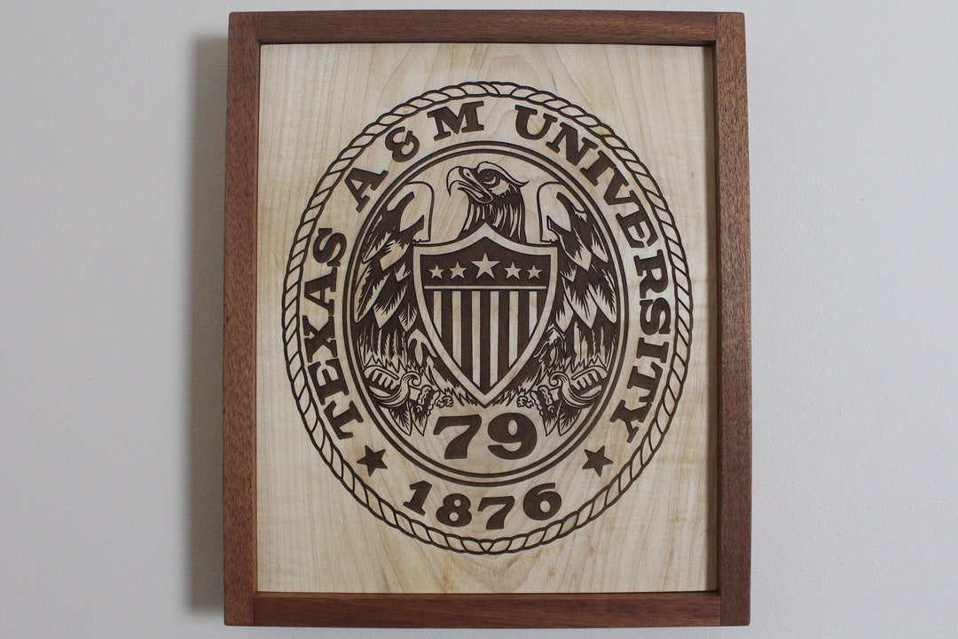 Texas Aggie Ring Seal Laser Engraved on Maple With Mahogany Frame - Etsy
