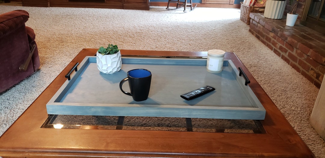 Ottoman Coffee Table Centerpiece Serving Tray Wood With Handles - Etsy