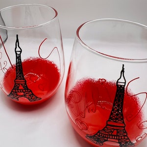 Paris Eiffel Tower Stemless Hand Painted Wine Glasses (set of Two ) - Etsy