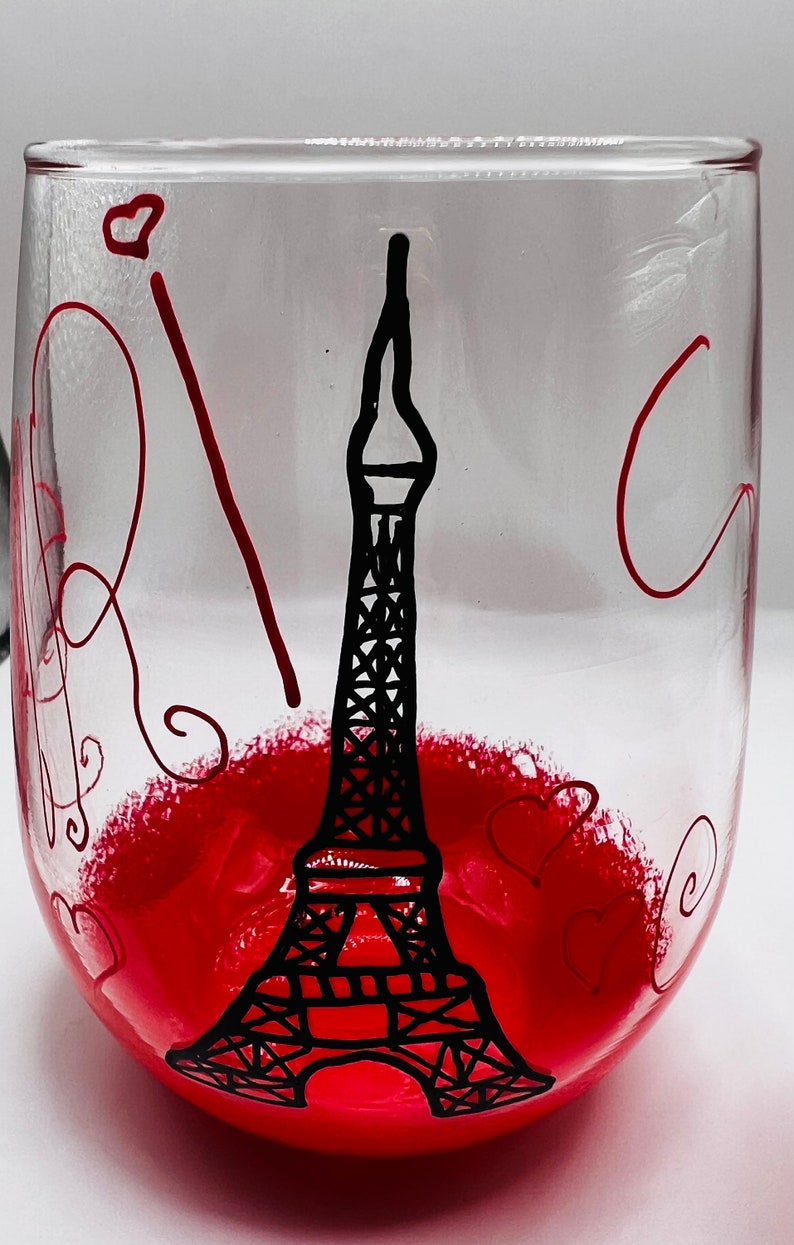 Paris Eiffel Tower Stemless Hand Painted Wine Glasses (set of Two ) - Etsy