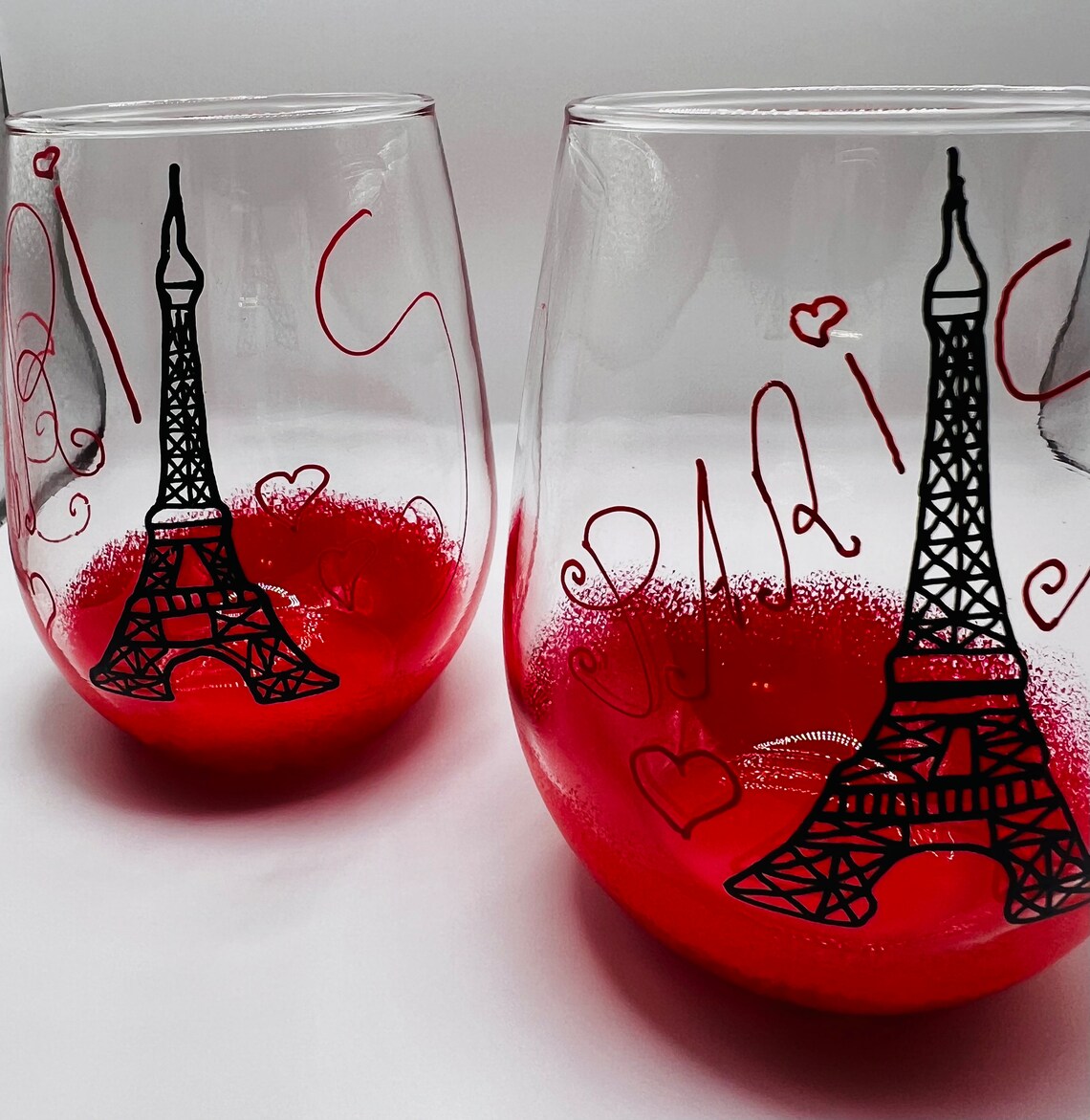Paris Eiffel Tower Stemless Hand Painted Wine Glasses (set of Two ) - Etsy