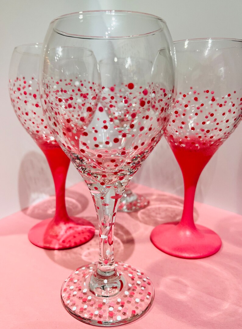 Hand-painted Pink Confetti Wine Glass, Perfect Gifts for Valentines Day ...
