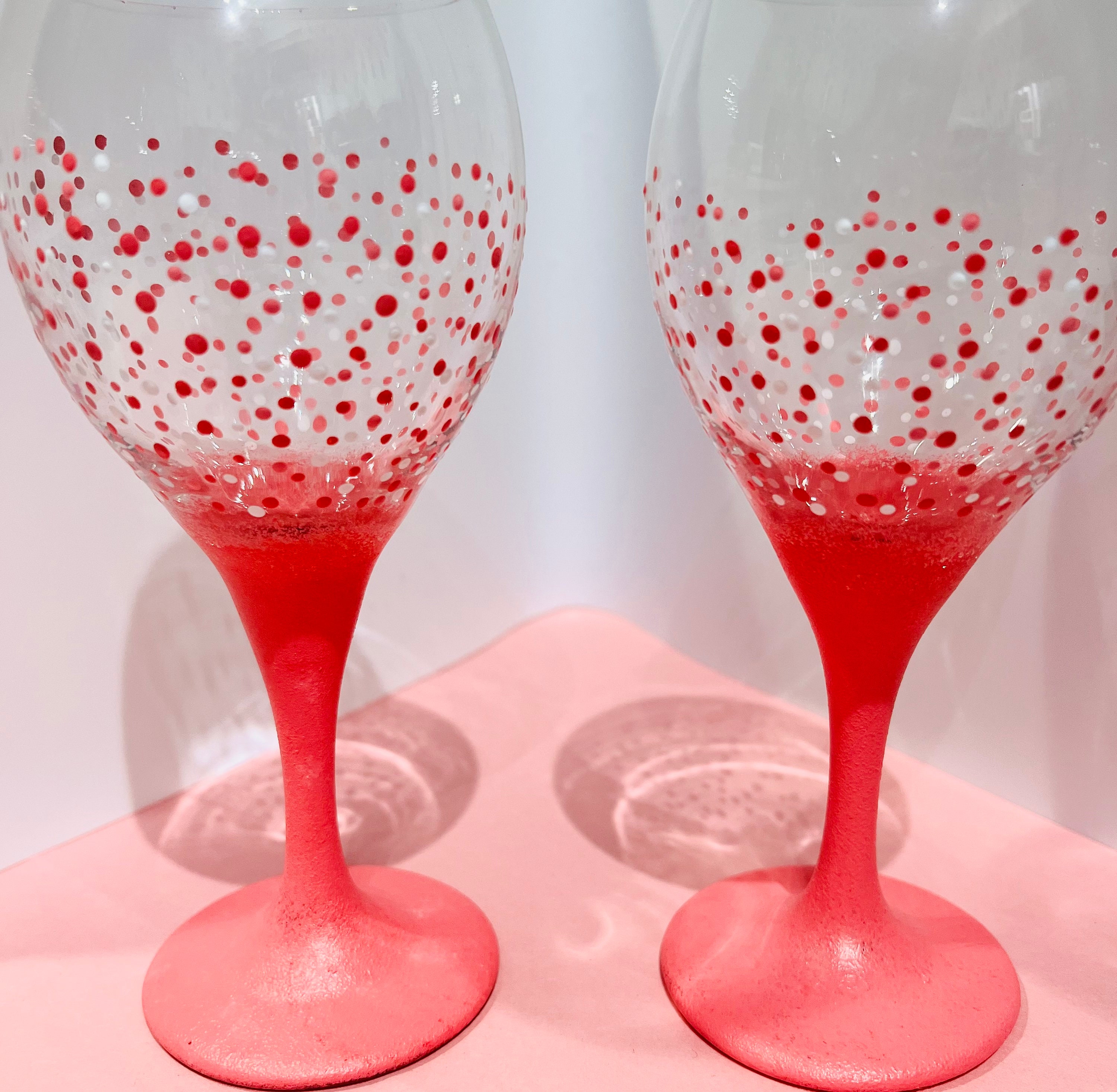 Hand-painted Pink Confetti Wine Glass, Perfect Gifts for Valentines Day ...