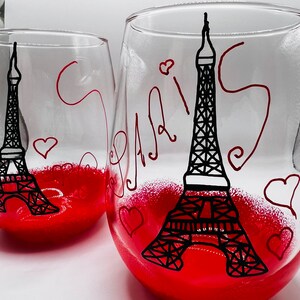 Paris Eiffel Tower Stemless Hand Painted Wine Glasses (set of Two ) - Etsy