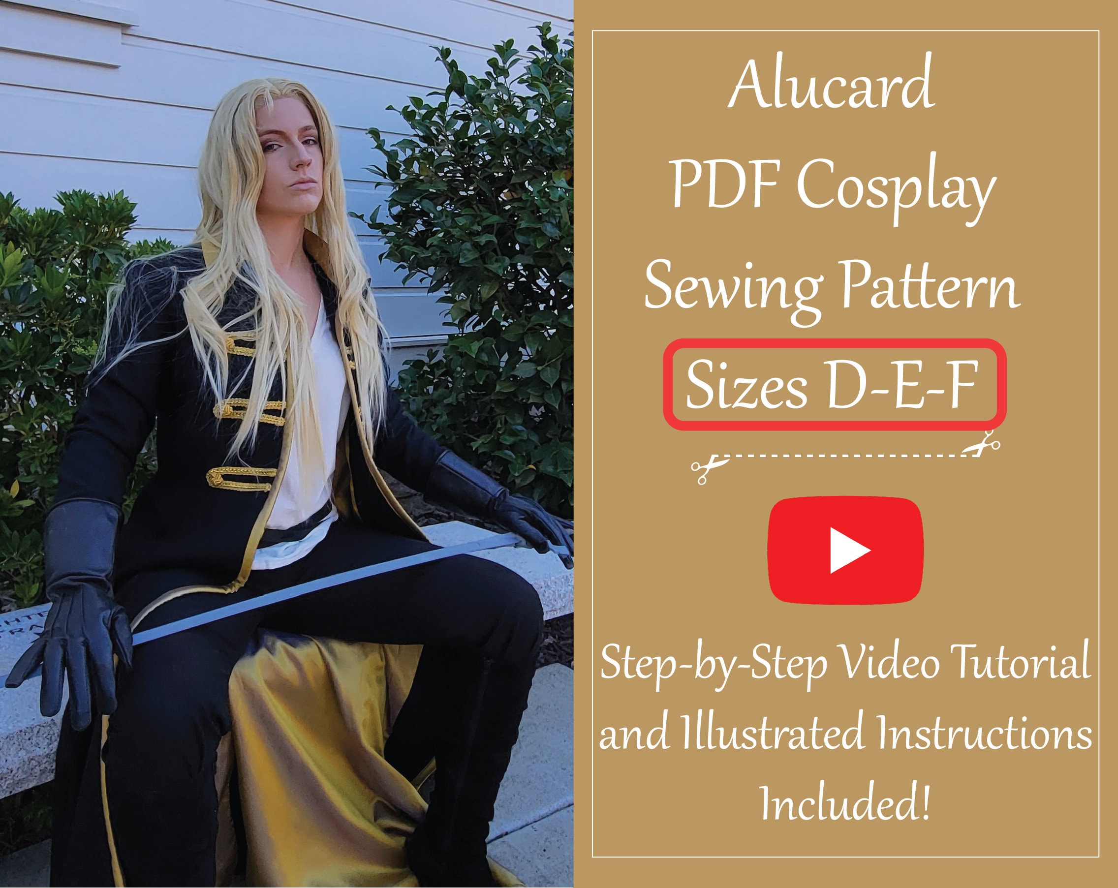 Alucard Coat Cosplay Sewing Pattern PDF Sizes D-E-F // Castlevania ...