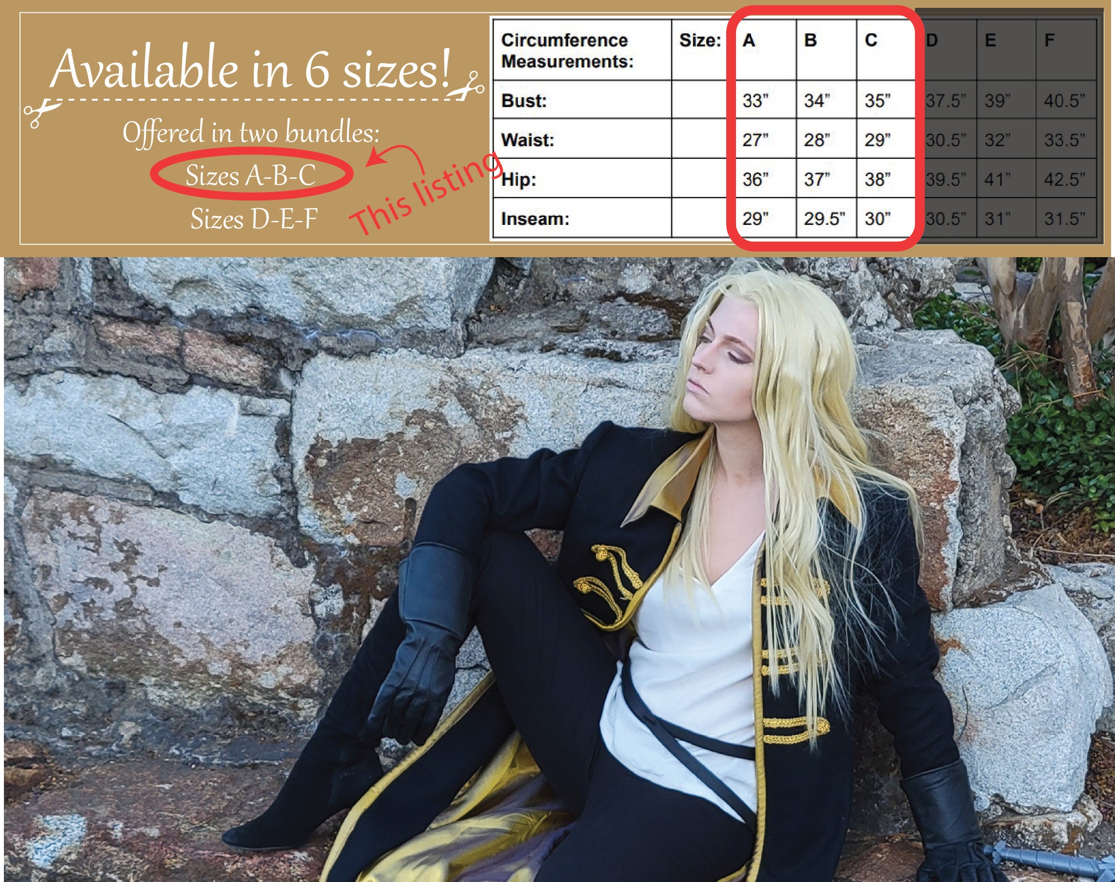 Alucard Coat Cosplay Sewing Pattern PDF Sizes A-B-C // Castlevania ...