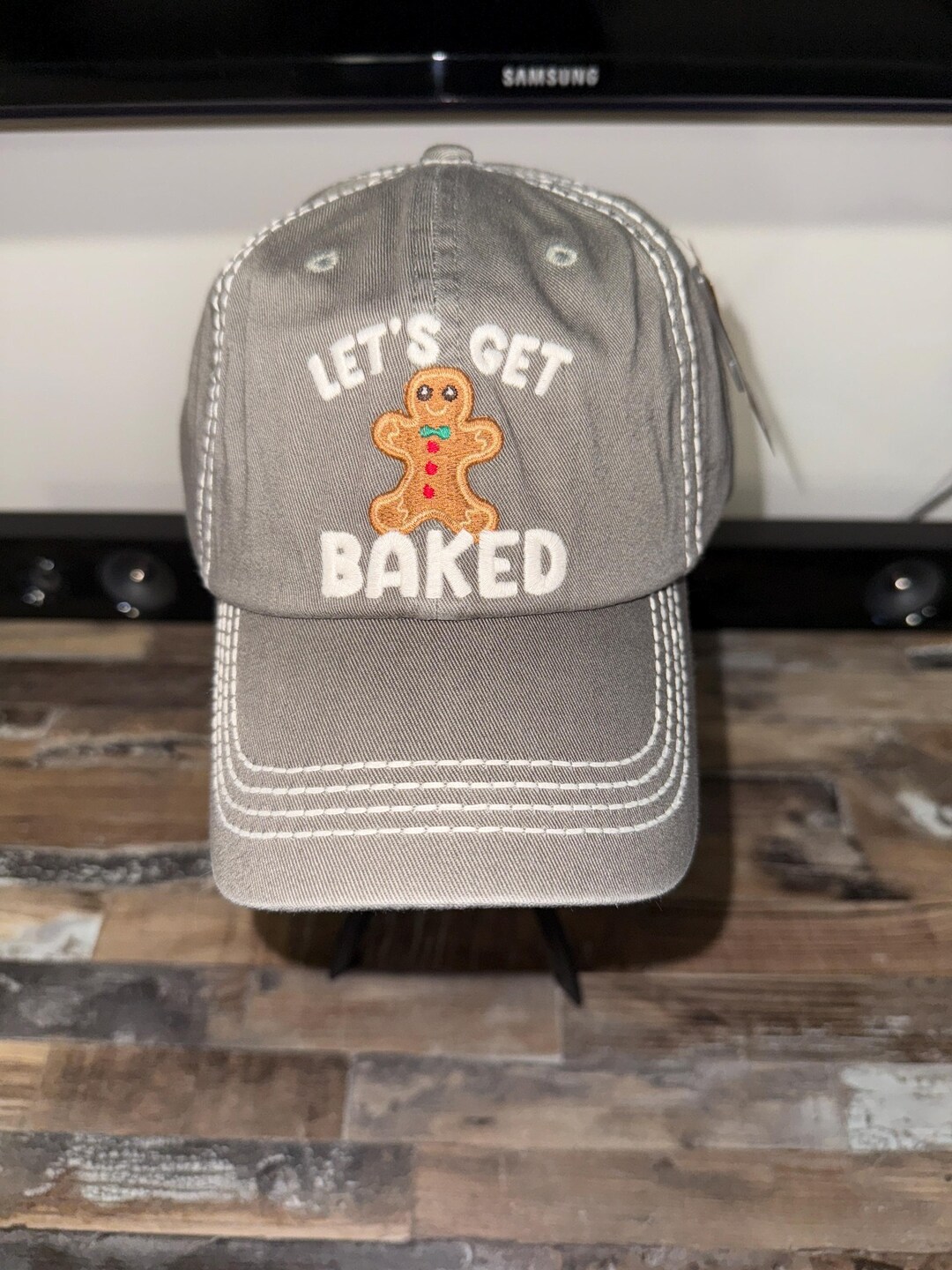 Christmas Gingerbread Man Holiday Let's Get Baked Distressed Baseball ...