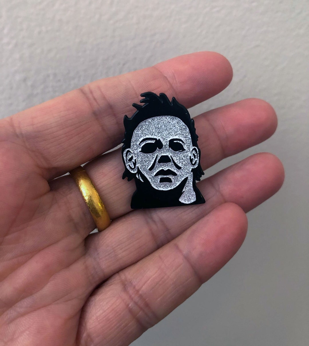 Halloween Inspired Silver GLITTER Michael Myers Enamel Pin - Etsy