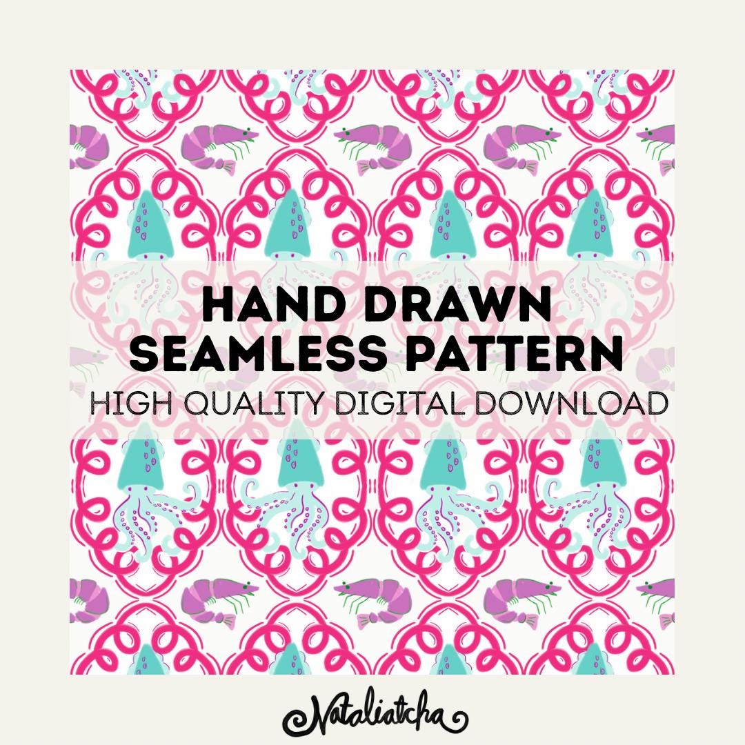 Preppy Squid and Shrimp Seamless Pattern Download for Paper Fabric Viny ...