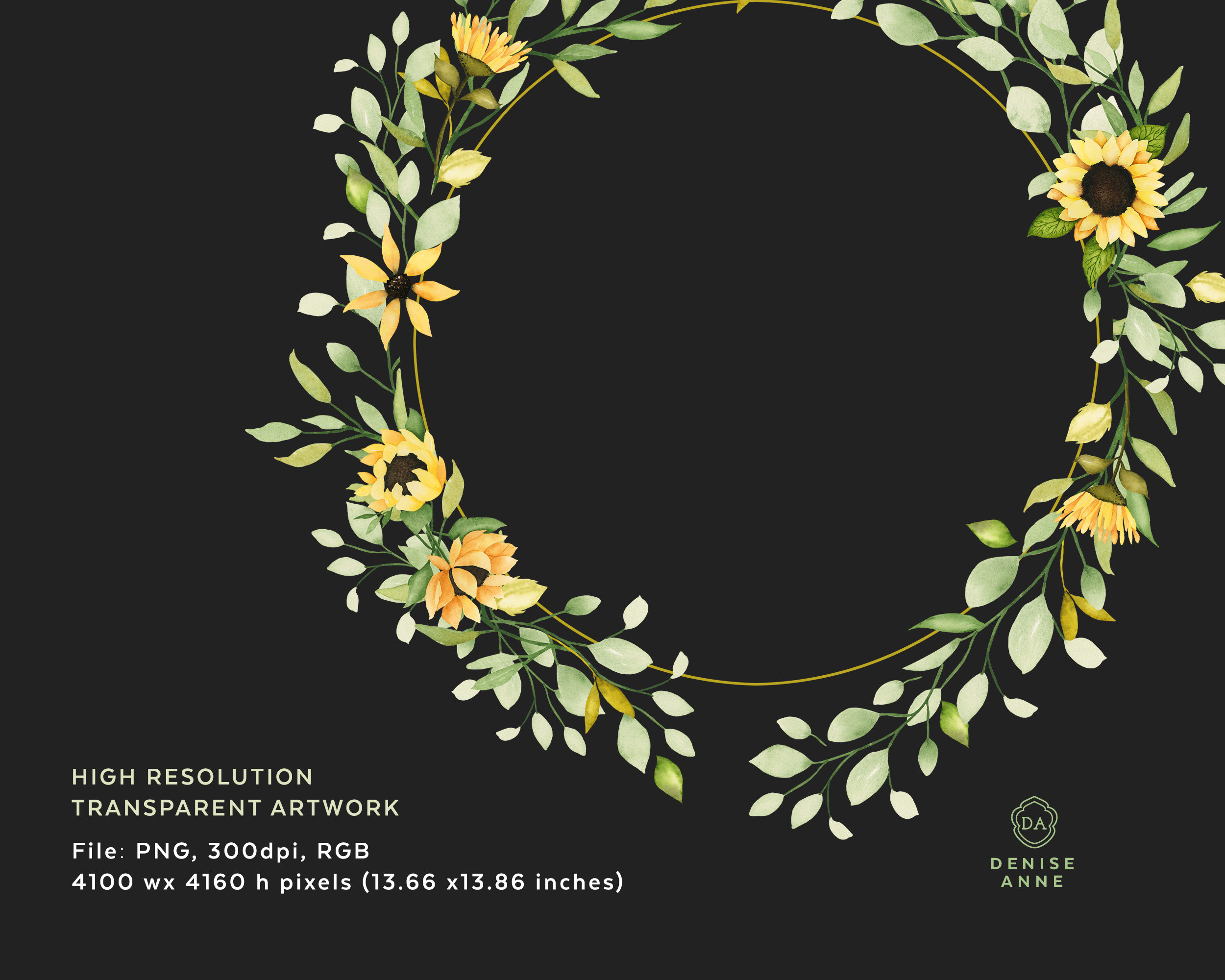 Sunflower Wreath Clipart Watercolor Flowers for Bright Fall and Summer ...