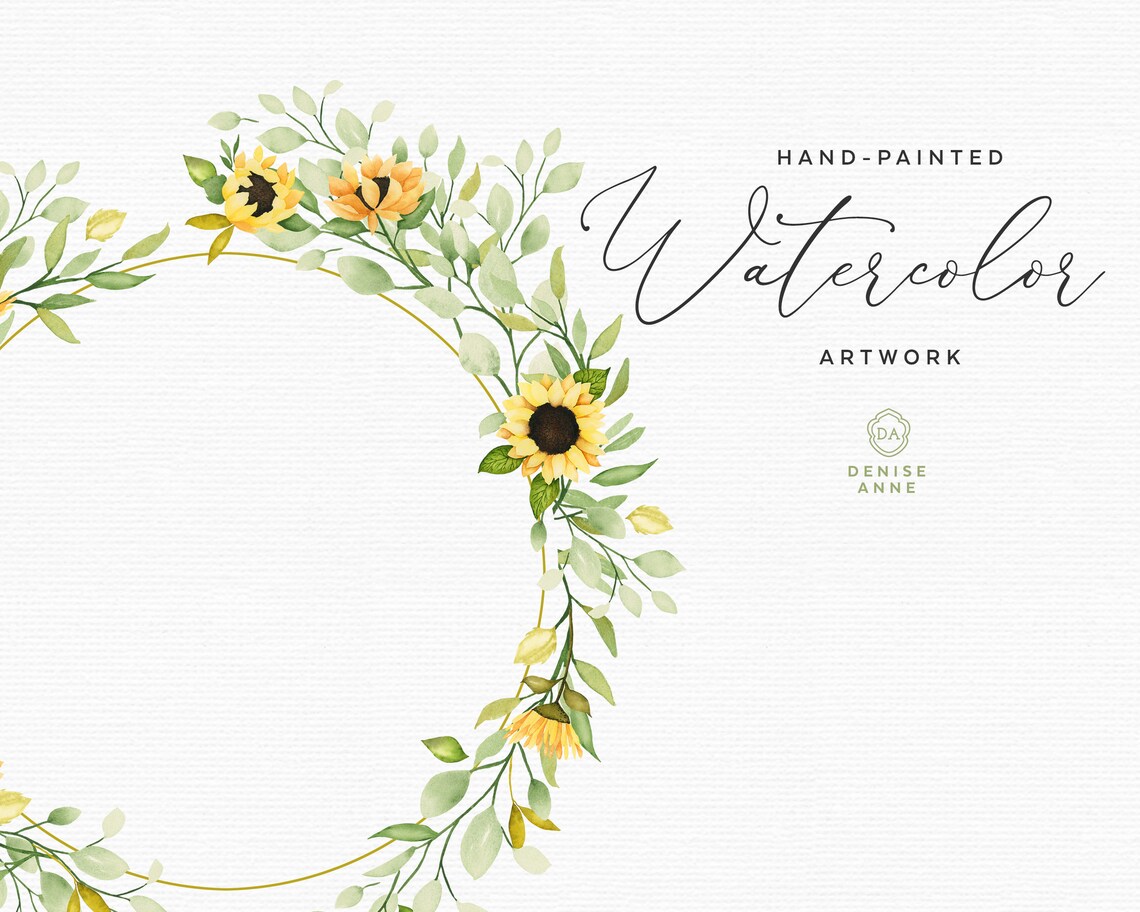 Sunflower Wreath Clipart Watercolor Flowers for Bright Fall and Summer ...