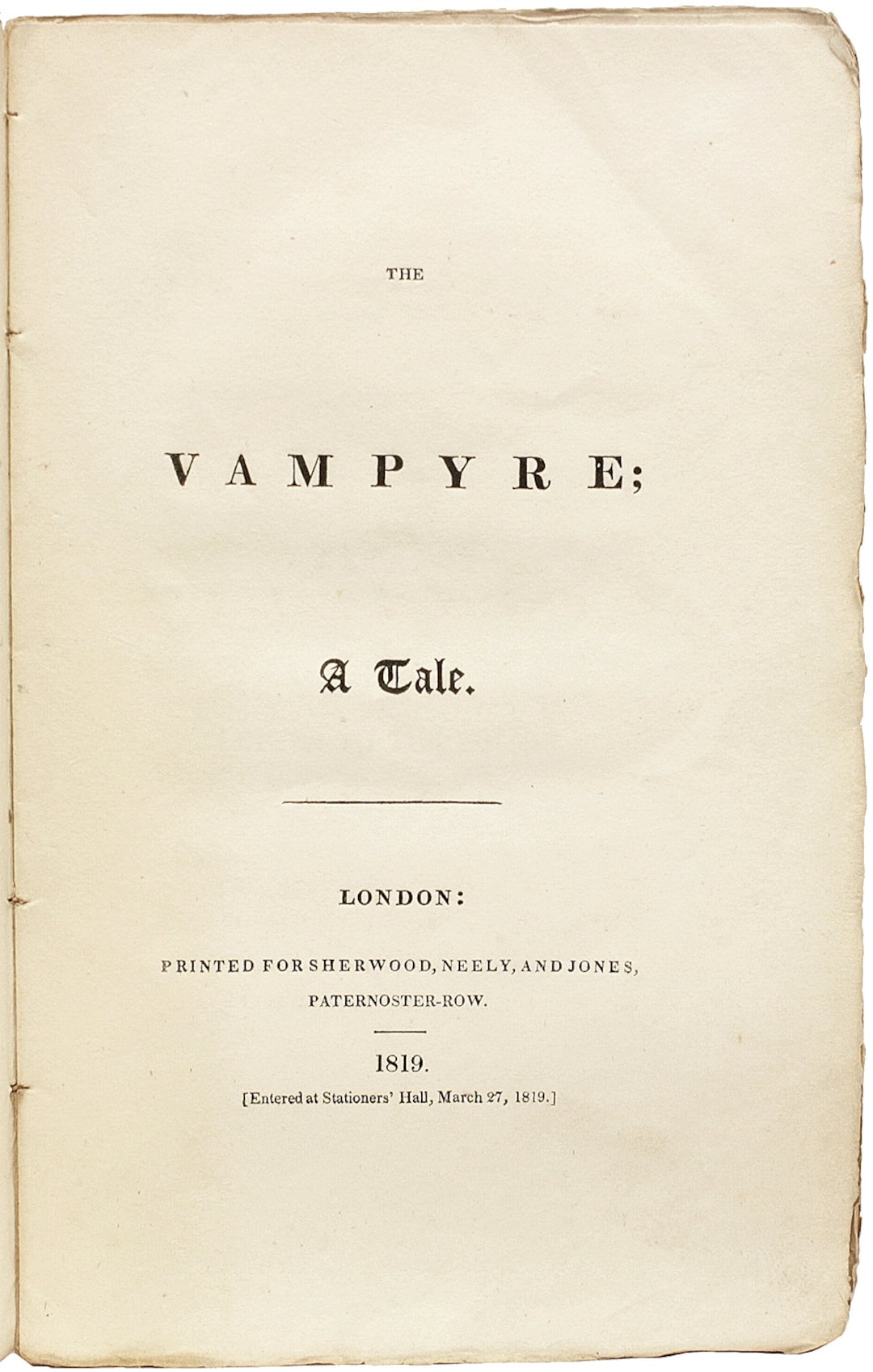 POLIDORI - the Vampyre - 1819 - FIRST EDITION - the Earliest Obtainable ...
