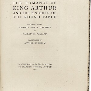 MALORY, Thomas, (arthur Rackham). the Romance of King Arthur and His ...