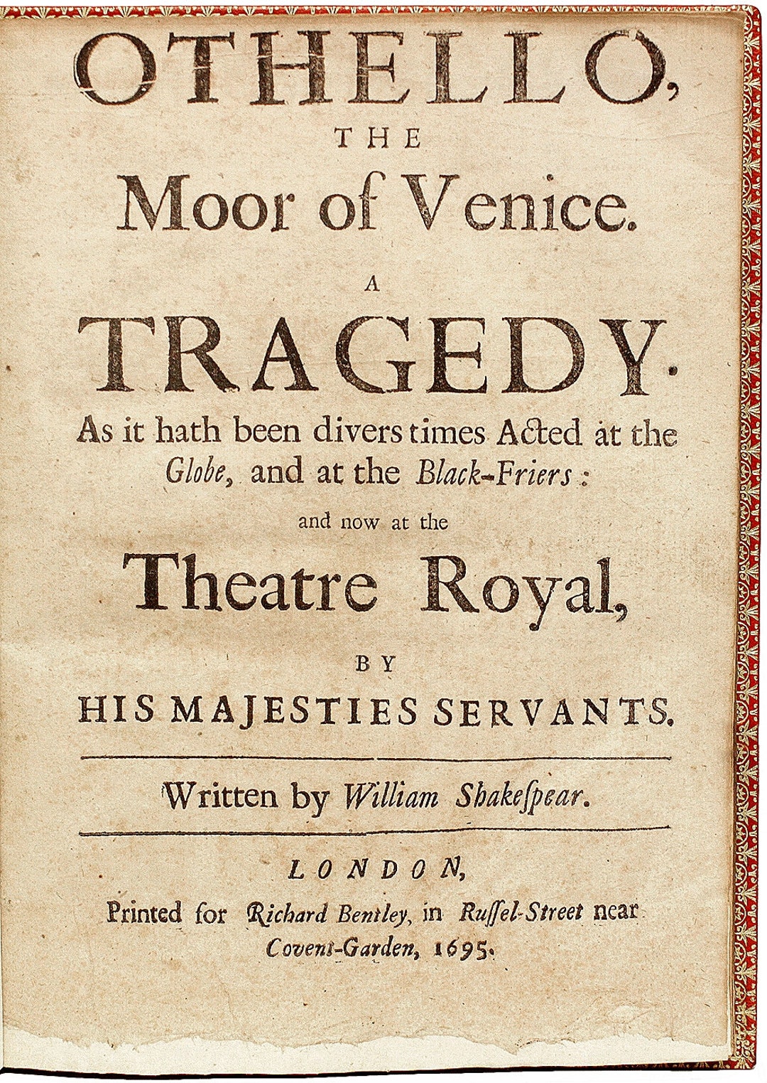 SHAKESPEARE, William. Othello, the Moor of Venice. A Tragedy. (1695 ...