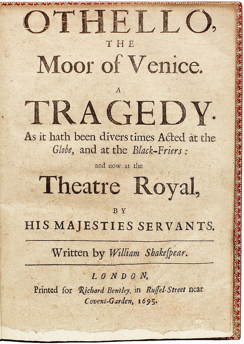SHAKESPEARE, William. Othello, the Moor of Venice. A Tragedy. (1695 ...