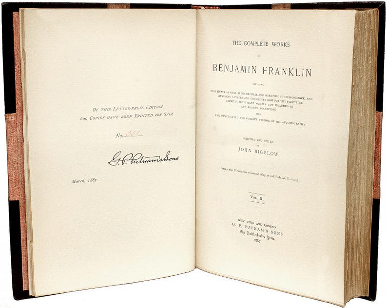 FRANKLIN, Benjamin (john Bigelow - Editor). Complete Works of Benjamin Franklin. (10 Volumes ...
