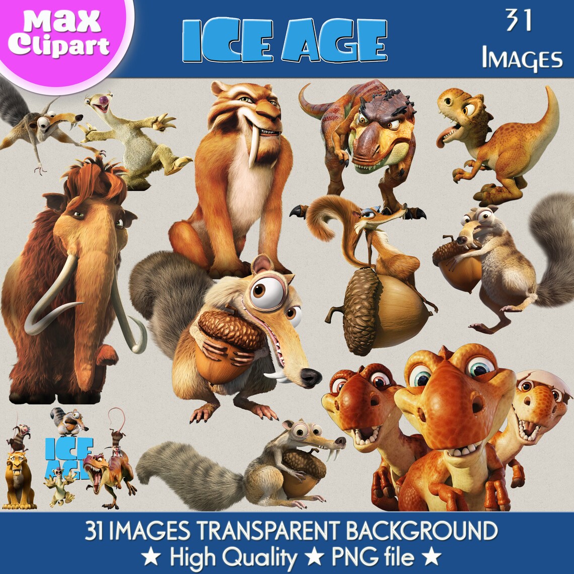 ICE AGE clipart png images Digital Cliparts Graphic | Etsy