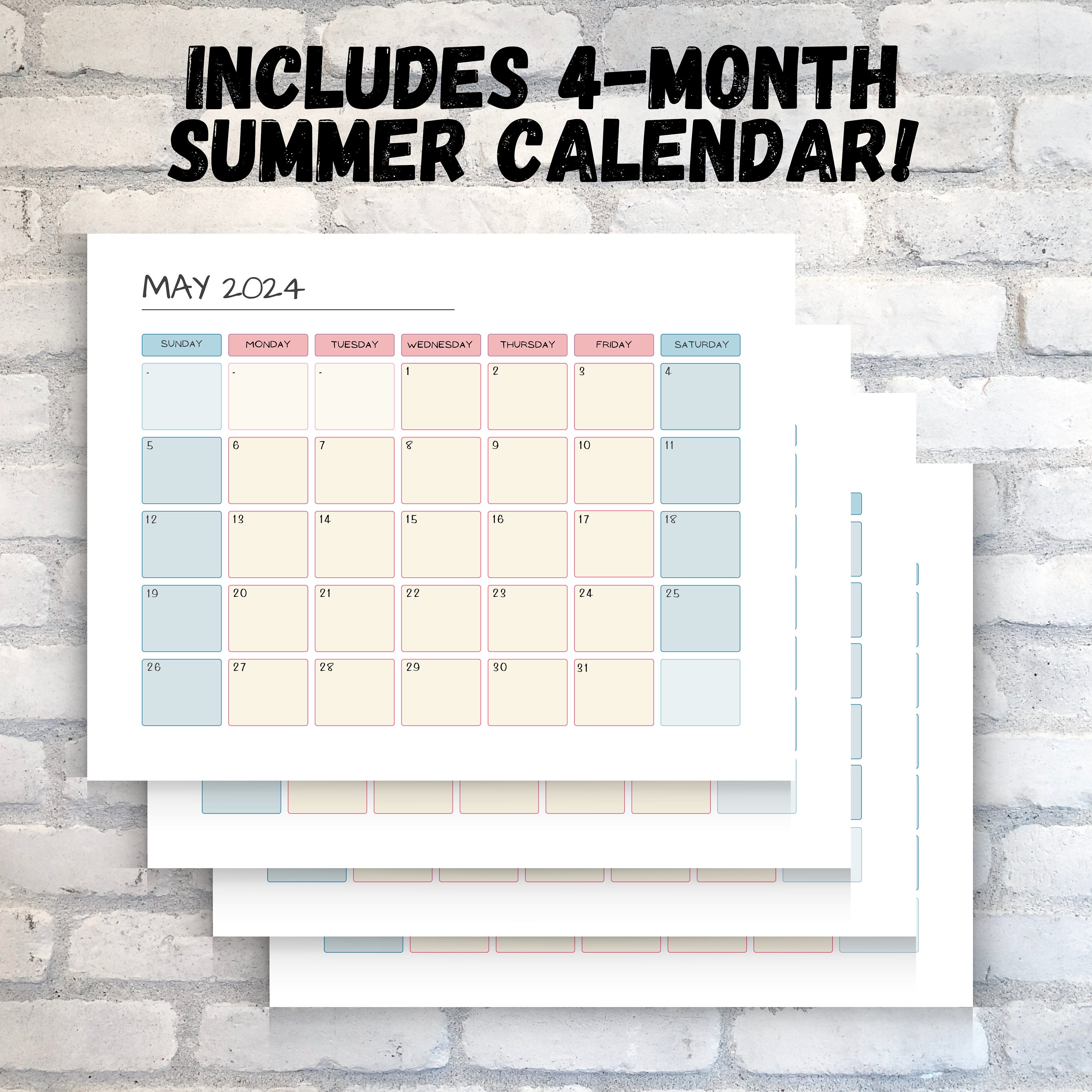 DIGITAL Kids Summer Bucket List and Calendar Kids Calendar Chart Kids ...