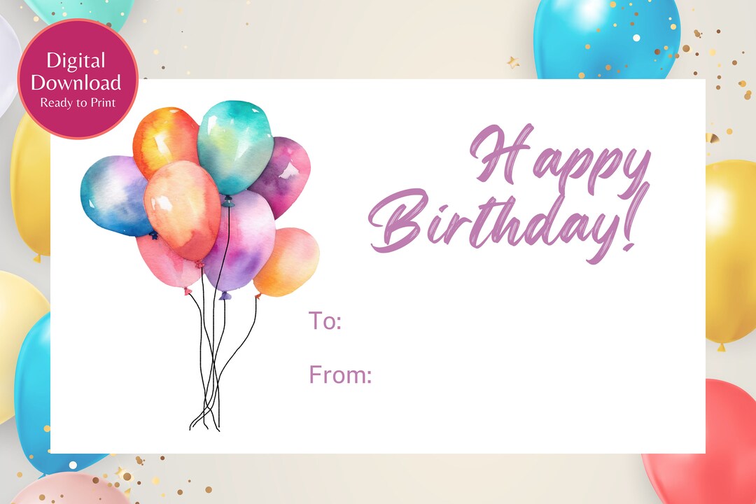 DIGITAL Birthday Balloons Gift Tag | Birthday Gift Tags | Birthday to ...
