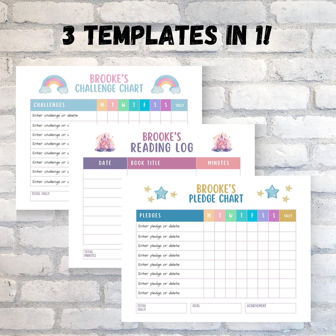 DIGITAL Kids Routine Chart Kids Challenge Chart Kids Book Reading Log ...