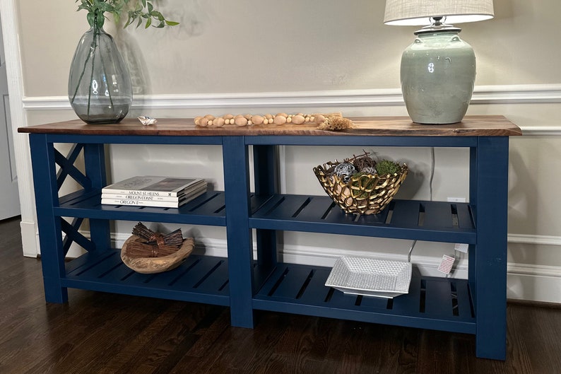 Farmhouse Console Table Modern Rustic Console Table Entertainment Center Premium Wood Table ...