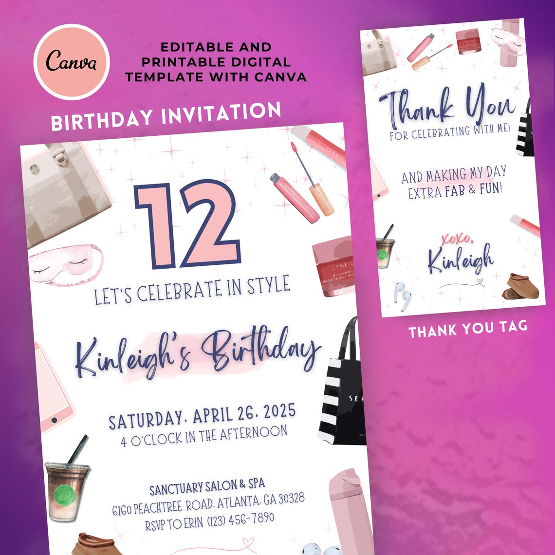 TWEEN BIRTHDAY INVITATION | Preppy Invite | Digital and Editable ...