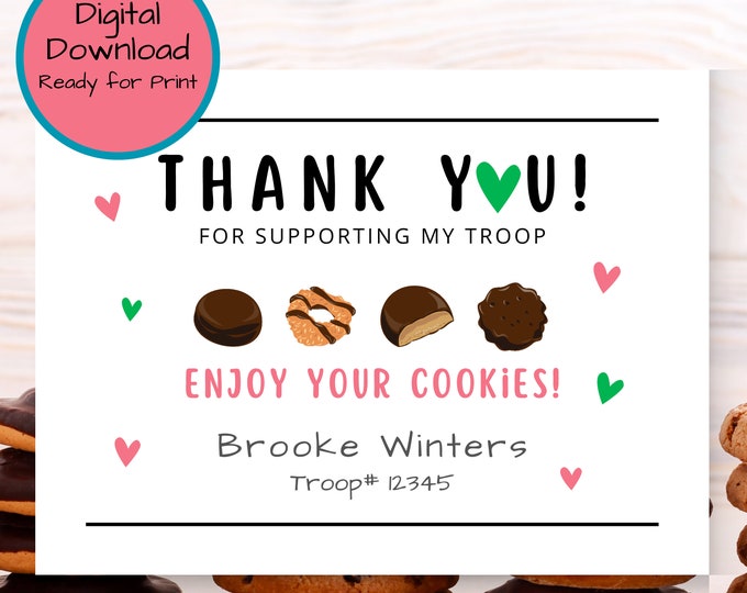 New Updated Design Girl Scout Thank You Cookie Card Tag PDF JPG Instant ...