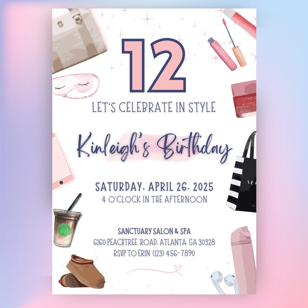 TWEEN BIRTHDAY INVITATION | Preppy Invite | Digital and Editable ...