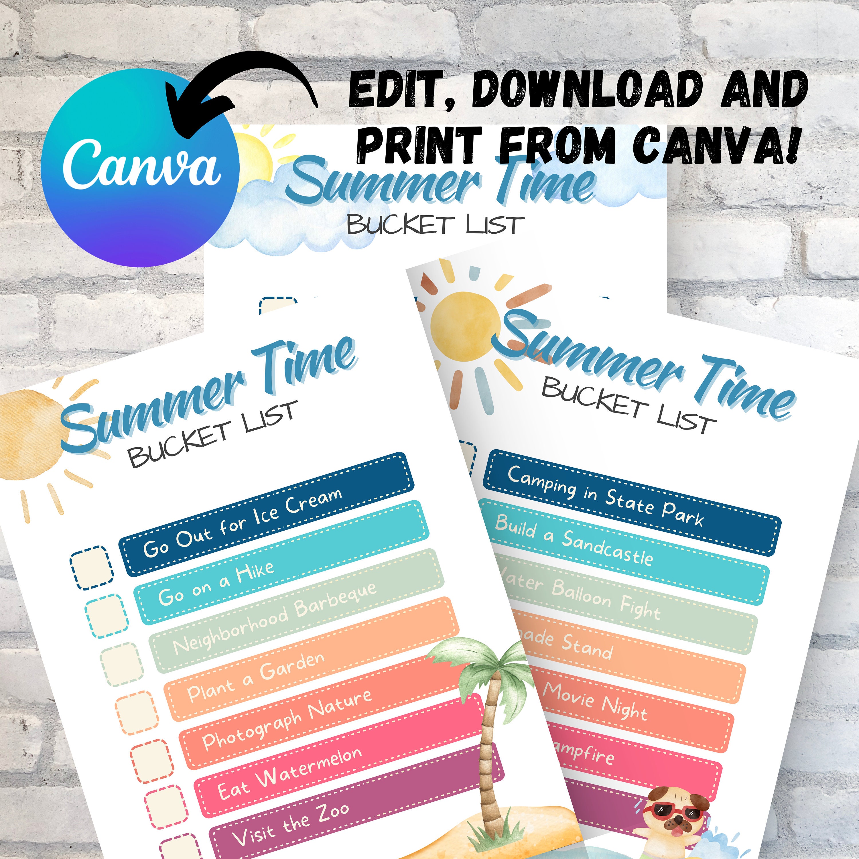 DIGITAL Kids Summer Bucket List and Calendar Kids Calendar Chart Kids ...