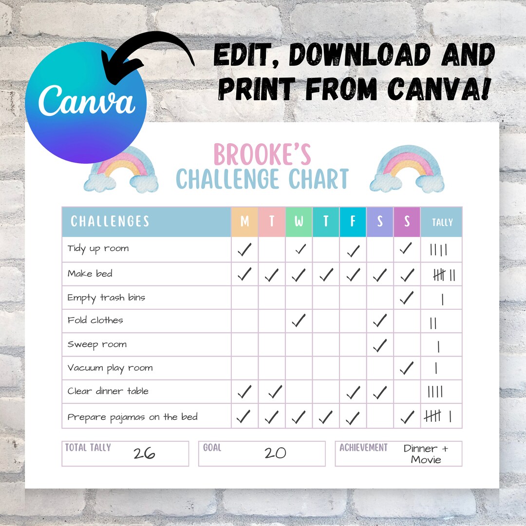 DIGITAL Kids Routine Chart | Kids Challenge Chart | Kids Book Reading ...