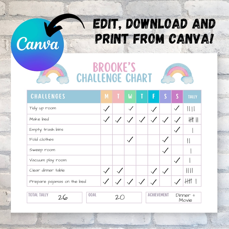 DIGITAL Kids Routine Chart | Kids Challenge Chart | Kids Book Reading ...