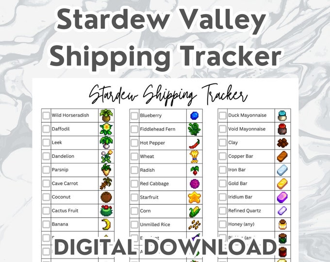 Stardew Valley Shipping Tracker DIGITAL DOWNLOAD Stardew Tracker ...