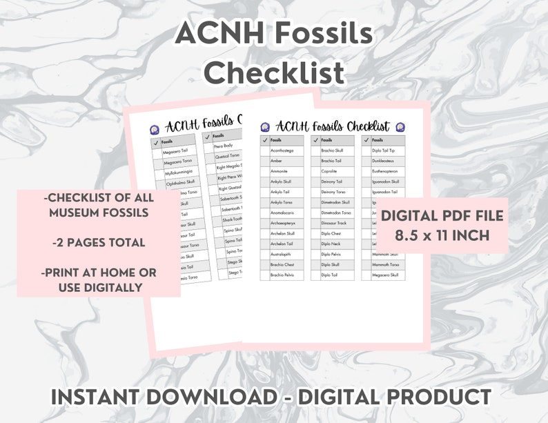 ACNH Fossils Checklist - DIGITAL DOWNLOAD | Acnh Tracker, Acnh ...