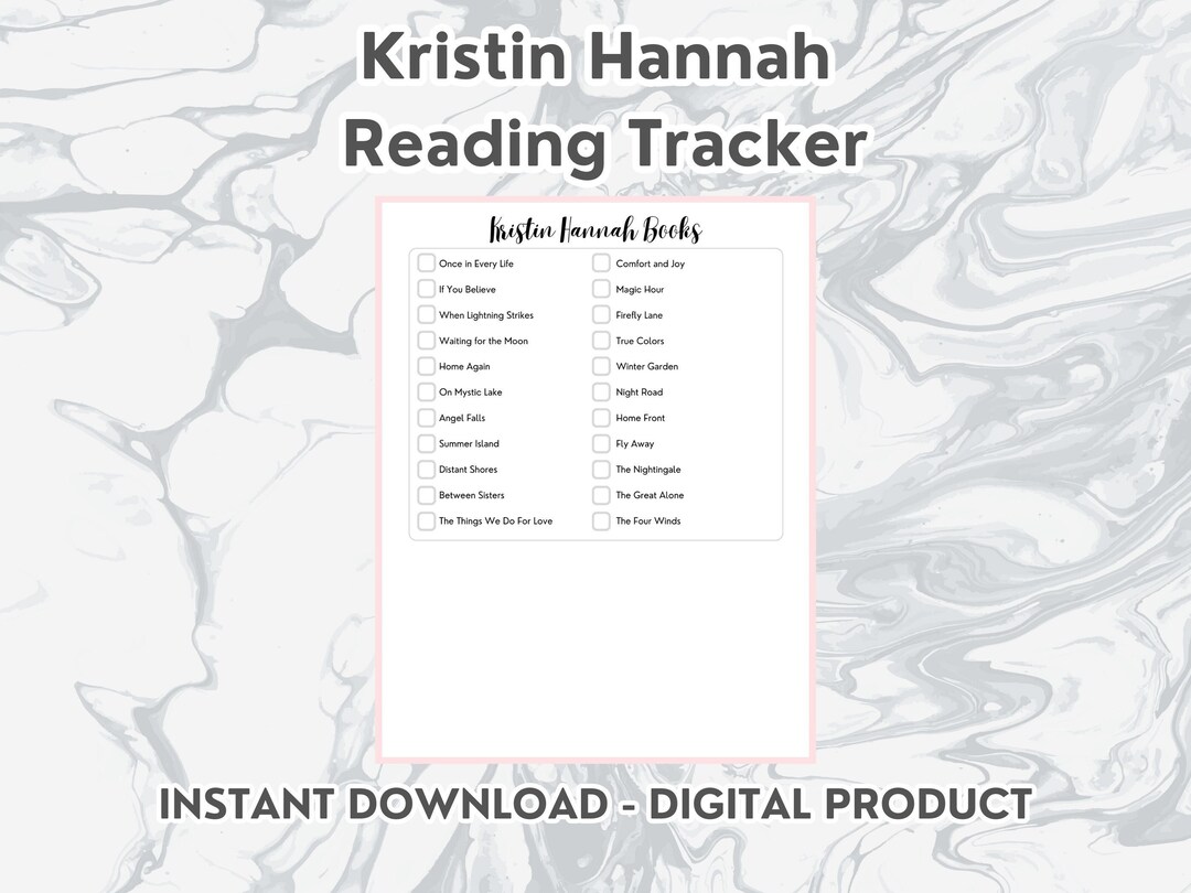 Kristin Hannah Books Tracker, Kristin Hannah Reading Tracker - DIGITAL ...
