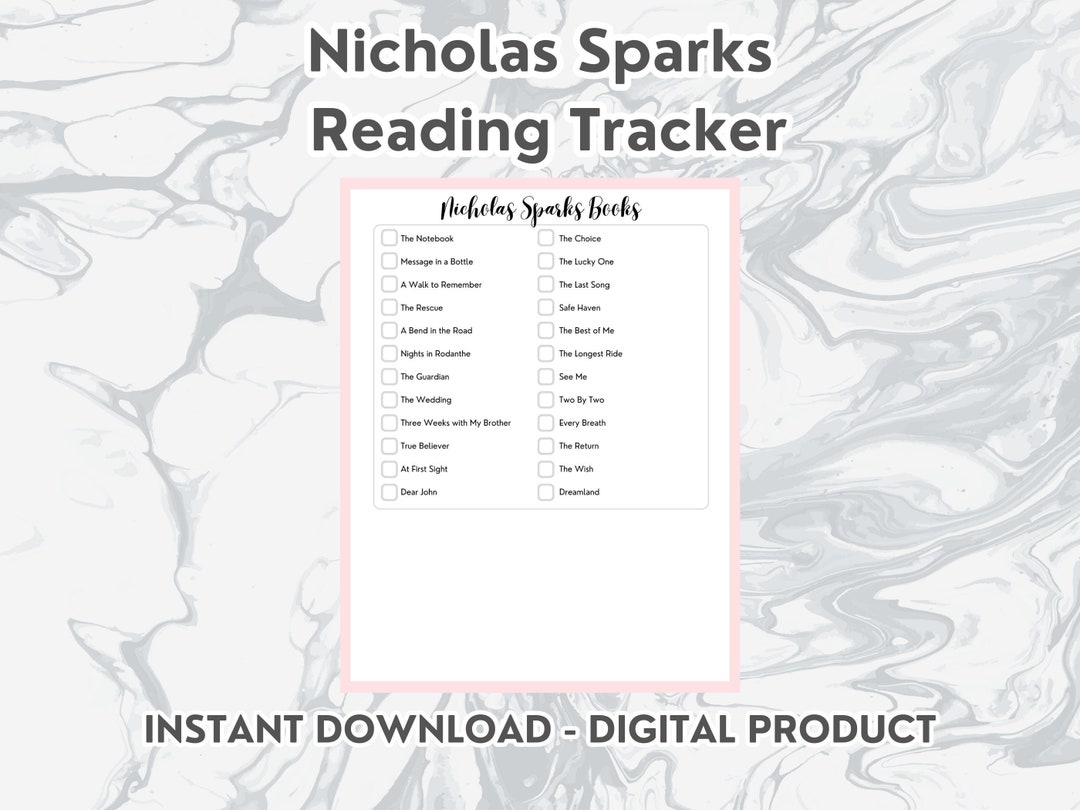 Nicholas Sparks Books Tracker, Nicholas Sparks Reading Tracker ...