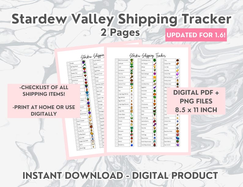 Stardew Valley Shipping Tracker - DIGITAL DOWNLOAD | Stardew Tracker ...