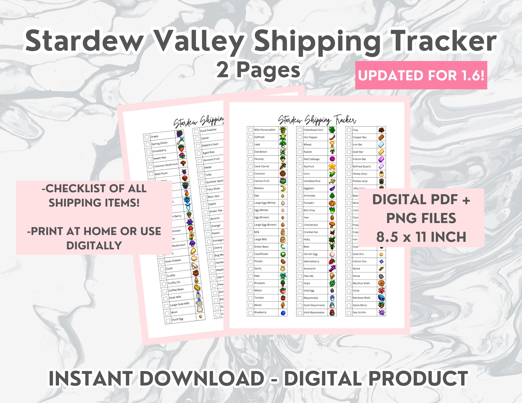 Stardew Valley Shipping Tracker - DIGITAL DOWNLOAD | Stardew Tracker ...