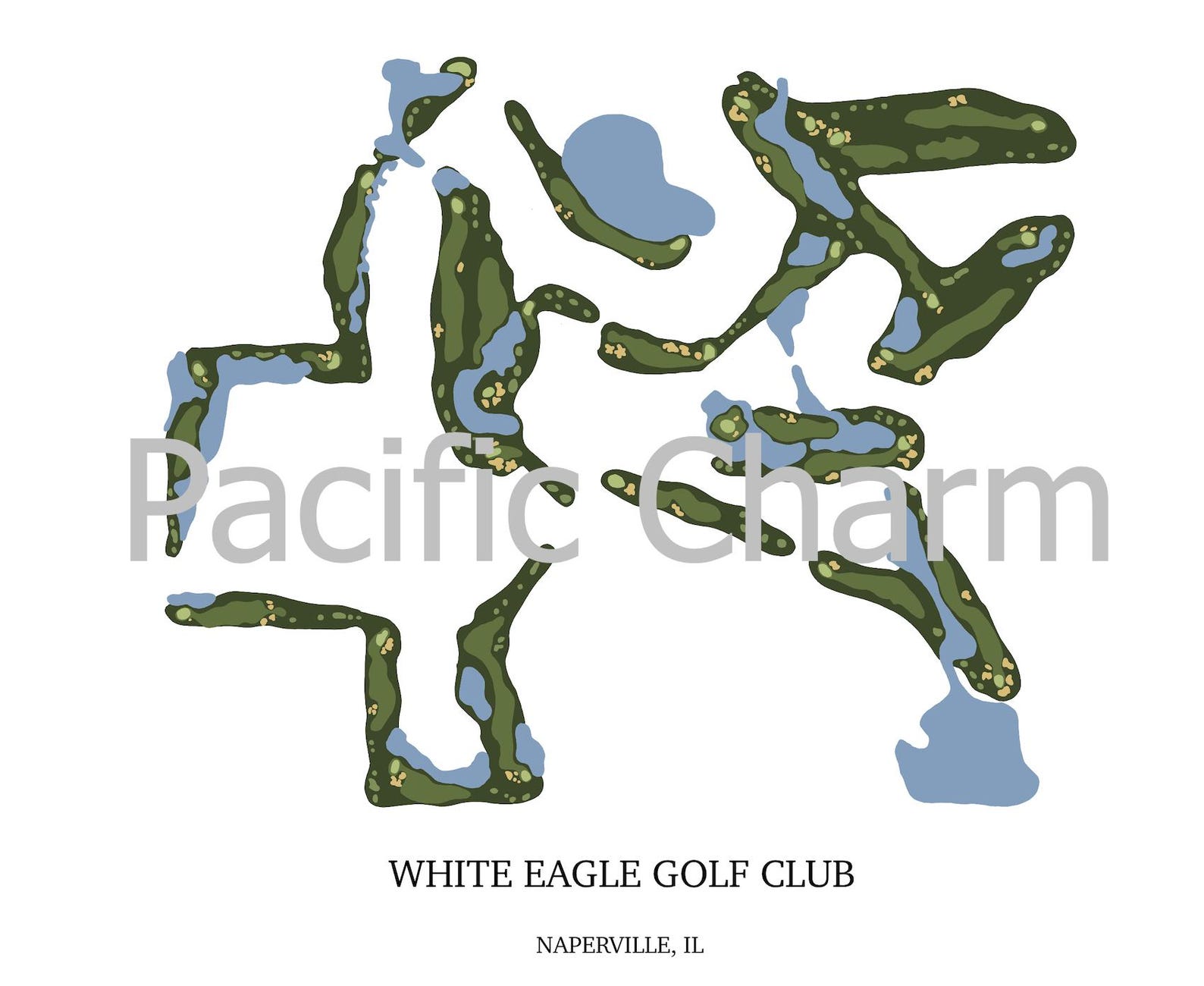 White Eagle Golf Club Course Layout Hand-illustrated Map Portrait - Etsy