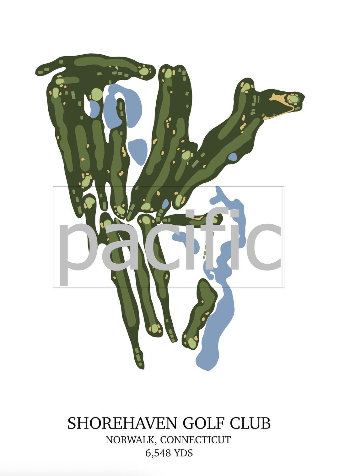 Shorehaven Golf Club Course Layout Hand-illustrated Map Portrait - Etsy