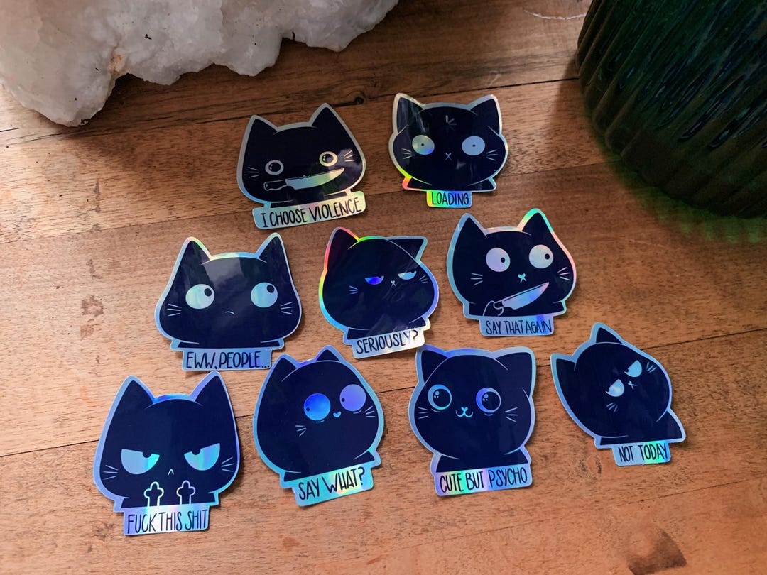 Angry Kitten - Holographic Vinyl Sticker - Etsy