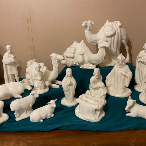 Ceramic Large Nativity 15 Piece Glazed Set With Mother of - Etsy