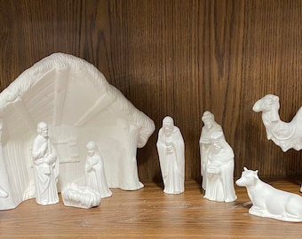 Ceramic Bisquesm Riverview Nativity Set Christmas Stable | Etsy