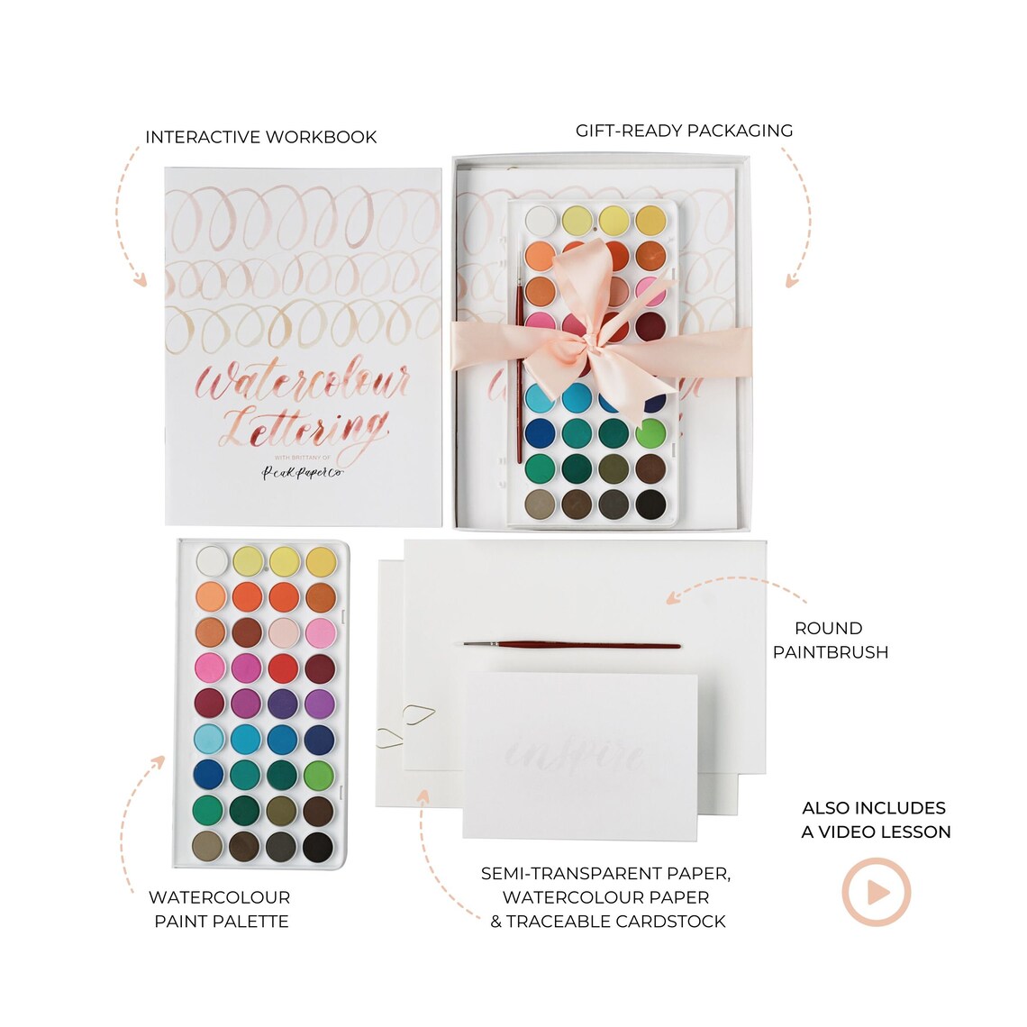 Watercolor Lettering Kit & Class for Beginners Watercolor - Etsy