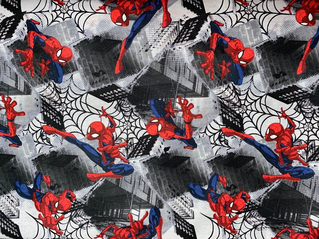 Spider-man on Gray Cotton Fabric Fat Quarter or by the Yard, Marvel ...