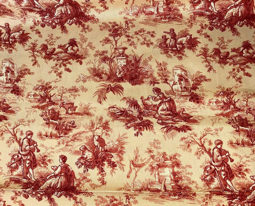 Toile Pale Yellow Duck Fabric, Fat Quarter, by the Yard, Toile Fabric ...