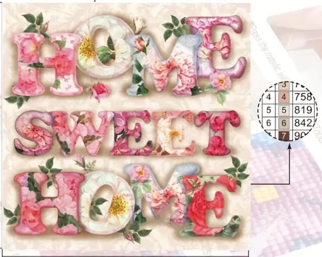 Home Sweet Home Diamond Art Kit, Floral Diamond Painting Kit, Gift Idea ...