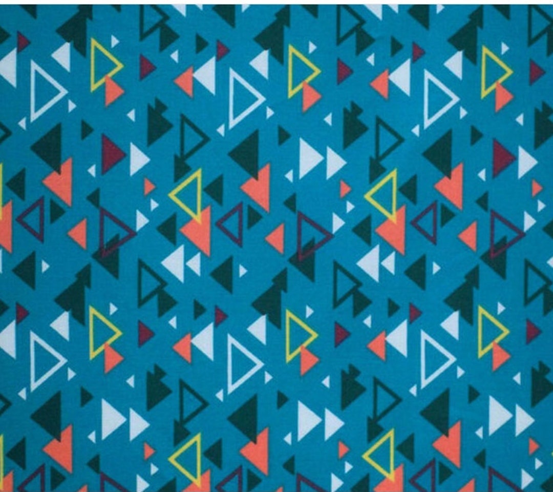 Triangle Teal Cotton Fabric, Fat Quarter, by the Yard, Quilting Fabric ...