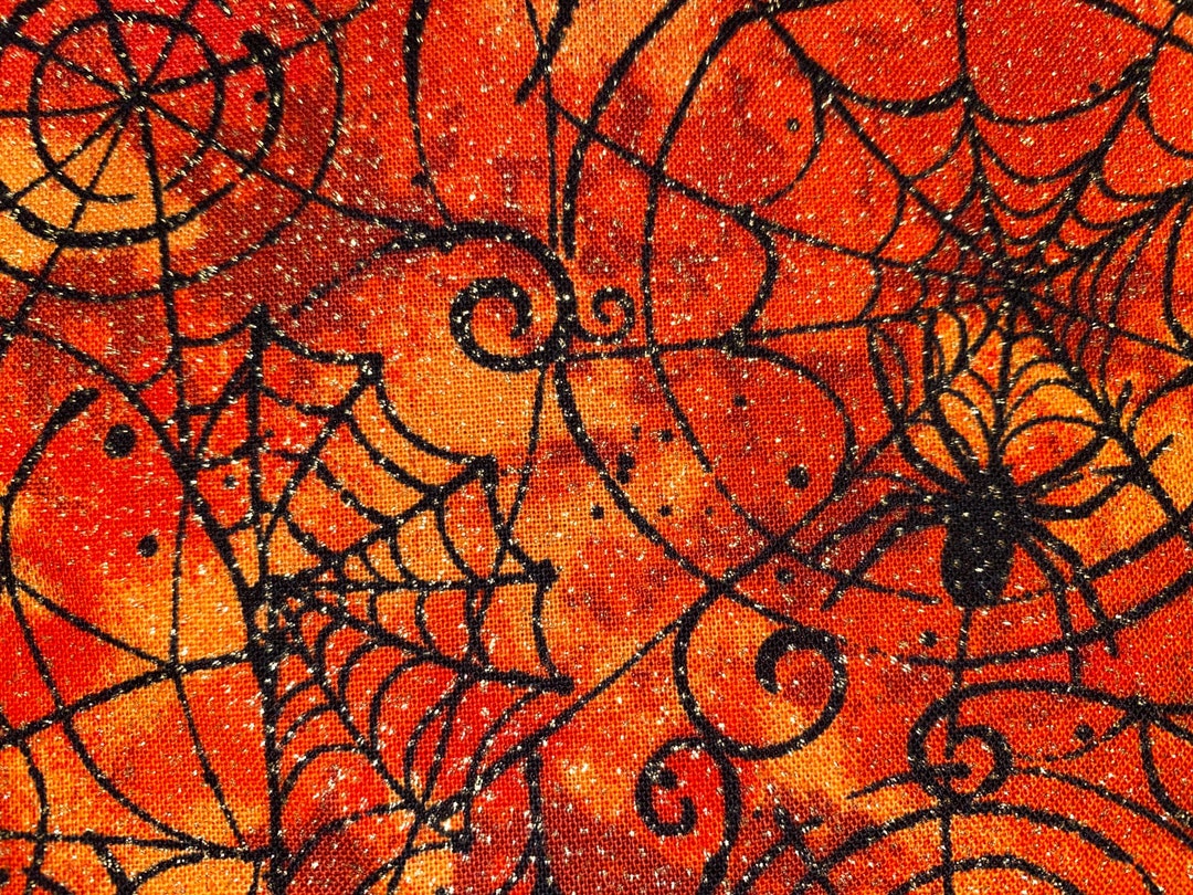 Halloween Glitter Spider Cotton Fabric, Fat Quarter, by the Yard ...
