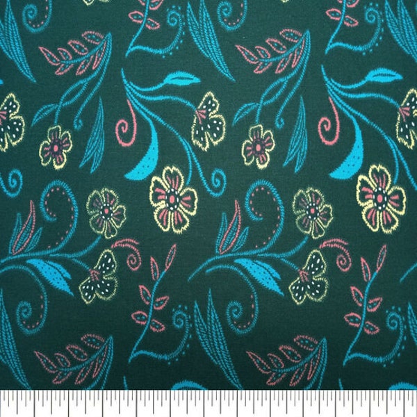 Teal Floral Fabric - Etsy